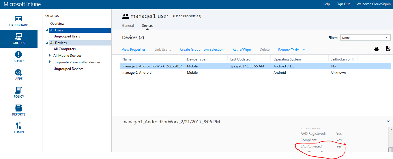 intune using AFW same device registered twice direct and EAS ...