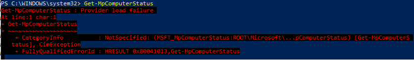 Get-mpcomputerstatus throwing error | Microsoft Community Hub