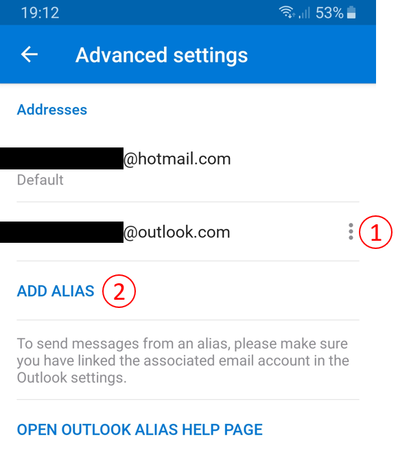 Outlook for Android Advanced settings ADD ALIAS | Microsoft Community Hub