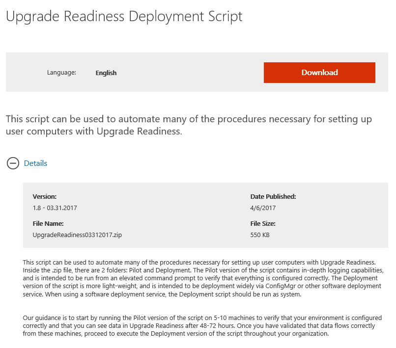 Get the latest Upgrade Readiness deployment script | Microsoft ...