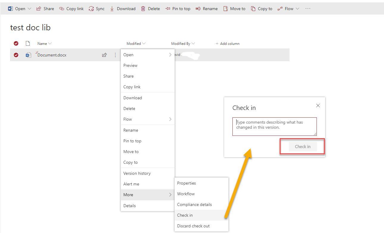 Check-in a Modern document library with versioning - please explain ...