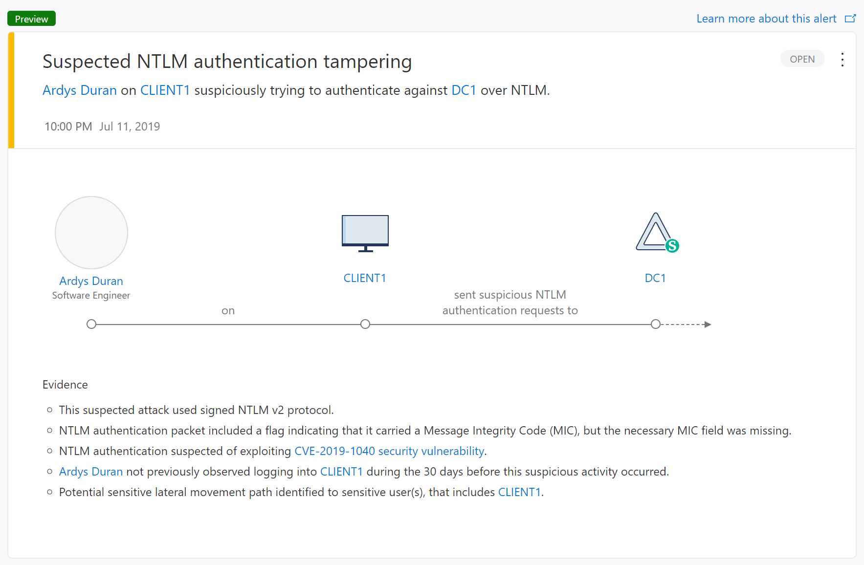New preview detection: Suspected NTLM authentication tampering ...