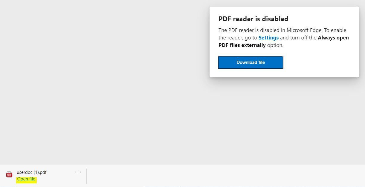 New "Pdf reader is disabled" message | Microsoft Community Hub