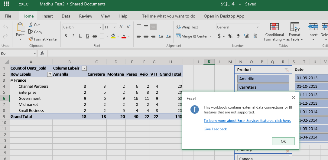Excel online- This workbook contains external data connections or BI ...