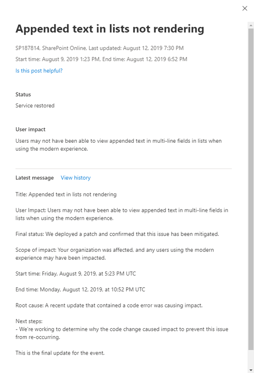SharePoint list with "Multiple lines of text" column not displaying entries | Microsoft ...