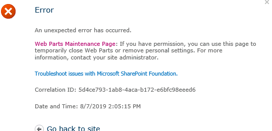 SharePoint Site fails to load – with “Web Parts Maintenance Page” error ...