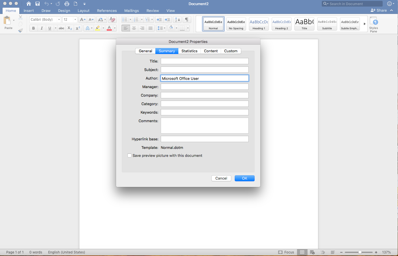 Can't change User Information on MS Office Standard 2019 for Mac ...