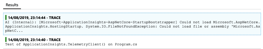 telemetry.TrackTrace("my text"); works on a workspace, but fails in Azure on another workspace ...