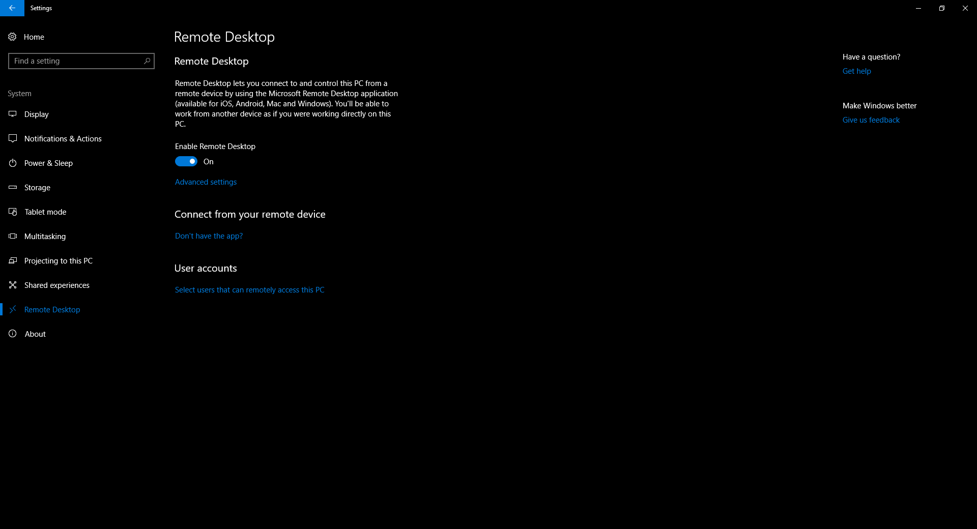 Windows 10 Tip: New Remote Desktop option in Settings | Microsoft ...