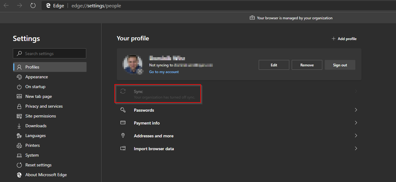 Your organization has turned off sync - for existing profiles | Microsoft Community Hub