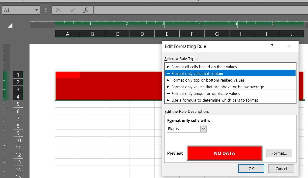 Using Conditional Formatting rule to add text "NO DATA" in Blank or ...