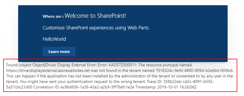 Error: AADSTS500011: The resource principal named '*URL*' was not found in the tenant ...