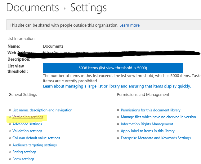 Default Versioning Settings - Number of Versions to retain | Microsoft ...