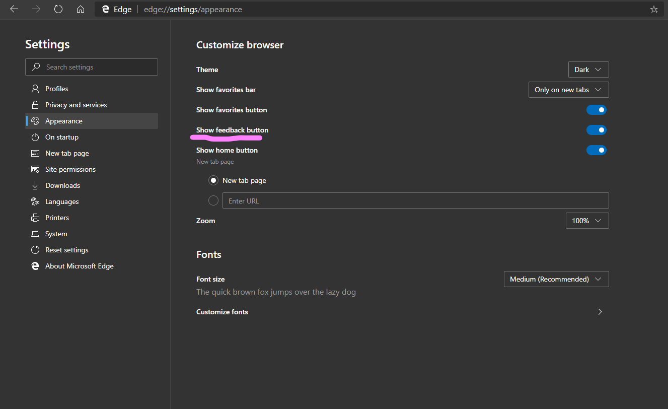 Now you can Hide the Feedback Smiley button in Edge insider Canary ...