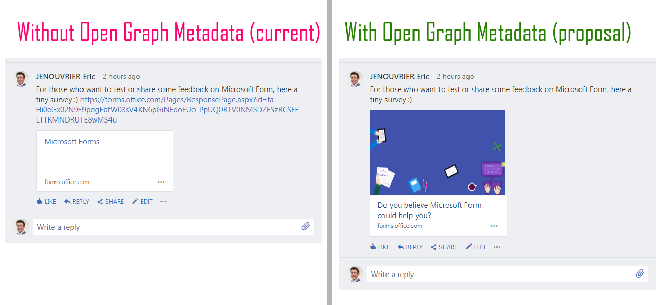 Improvement Idea : Open Graph Metadata in HTML code (better rendering within Yammer, Teams ...