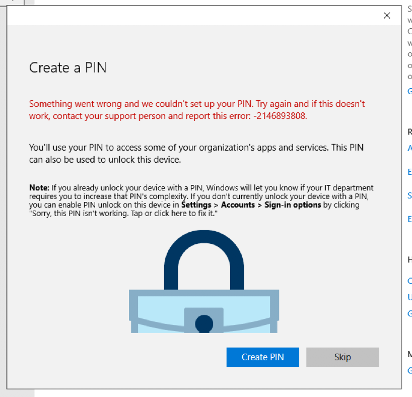 Azure Intune Create PIN Error | Microsoft Community Hub