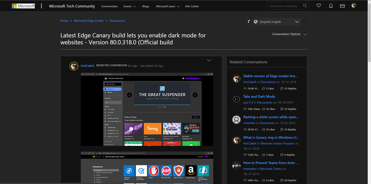 Latest Edge Canary build lets you enable dark mode for websites ...