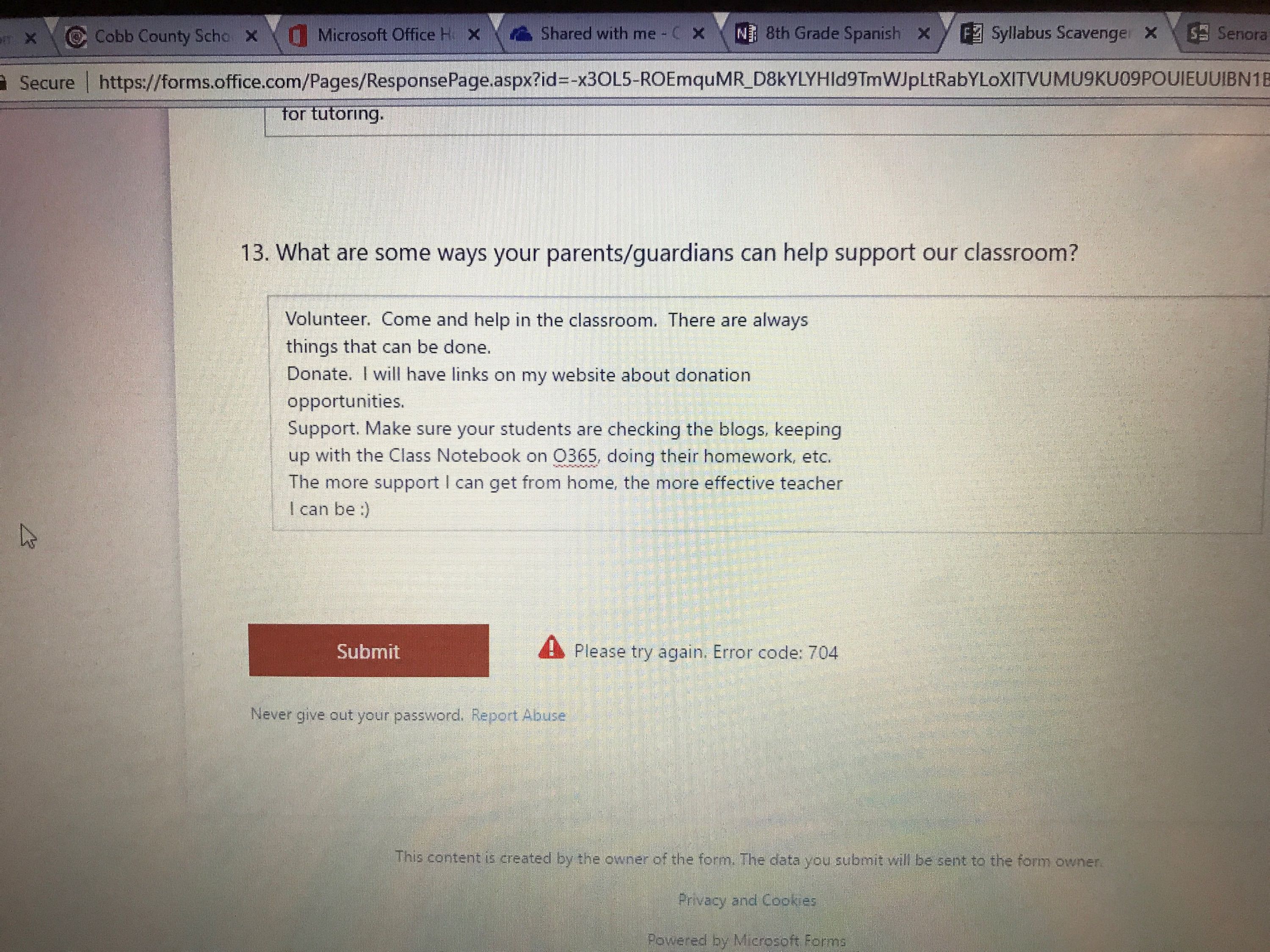 Error code 704 when filling in forms | Microsoft Community Hub