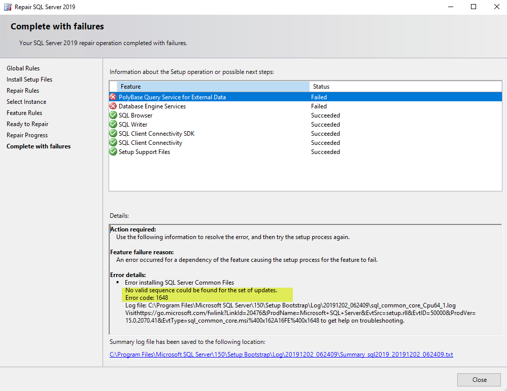 How to fix SQL Patch Error 1648: No valid sequence could be found for ...