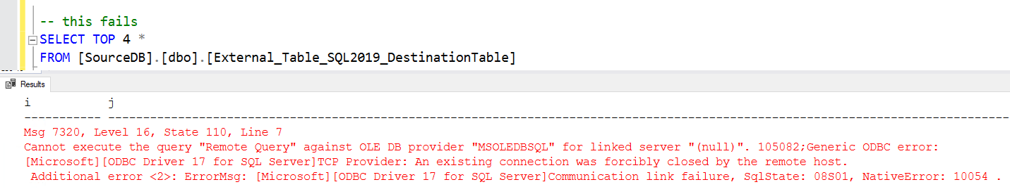 PolyBase Error: TCP Provider: An existing connection was forcibly closed by the remote host ...