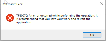 Excel Team Foundation add-in - error code tf80070 | Microsoft Community Hub