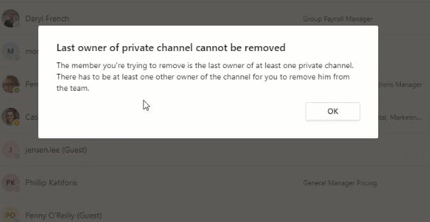 Can not delete a user from Private Channel | Microsoft Community Hub