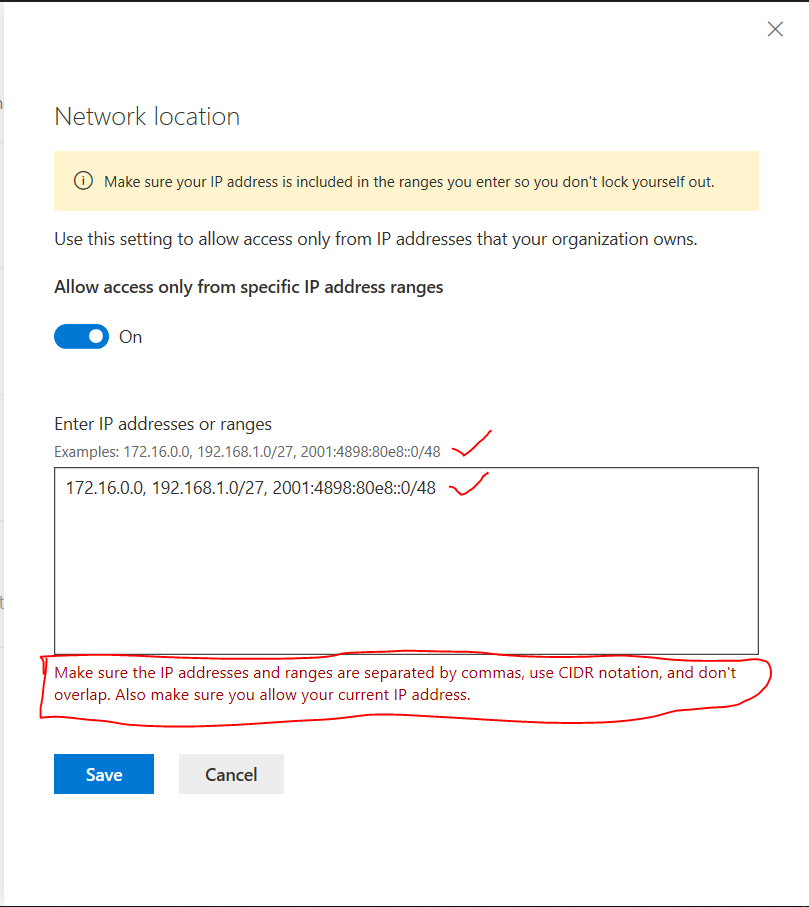 Network location: Allowing specific IP addresses | Microsoft Community Hub