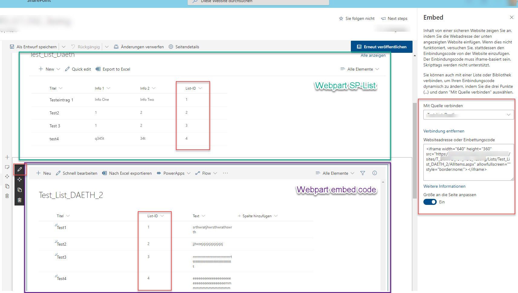 Connection/Filter two SharePoint lists with iframe embed code | Microsoft Community Hub