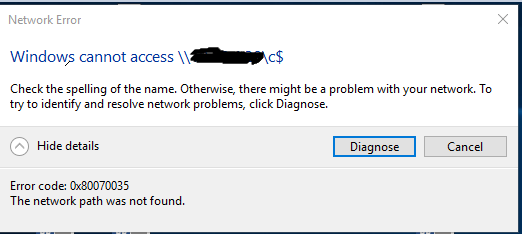 Can't connect to Windows Share - Error code: 0x80070035. The network ...