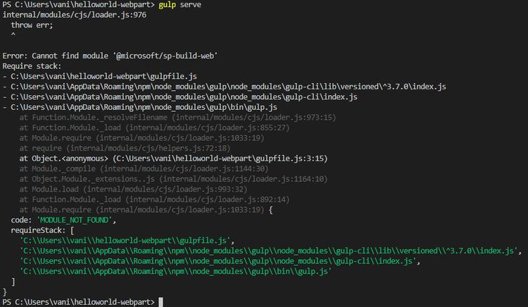 Error: Cannot find module '@microsoft/sp-build-web' | Microsoft Community Hub