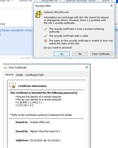 Outlook desktop: the name on the certificate is invalid - digicert ...