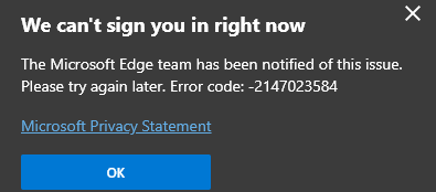 Cannot sign-in to Edge with Microsoft Account | Microsoft Community Hub