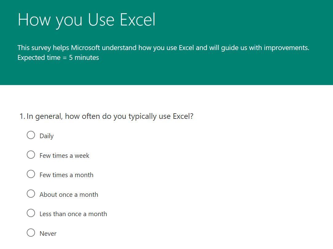 Using Excel Survey | Microsoft Community Hub
