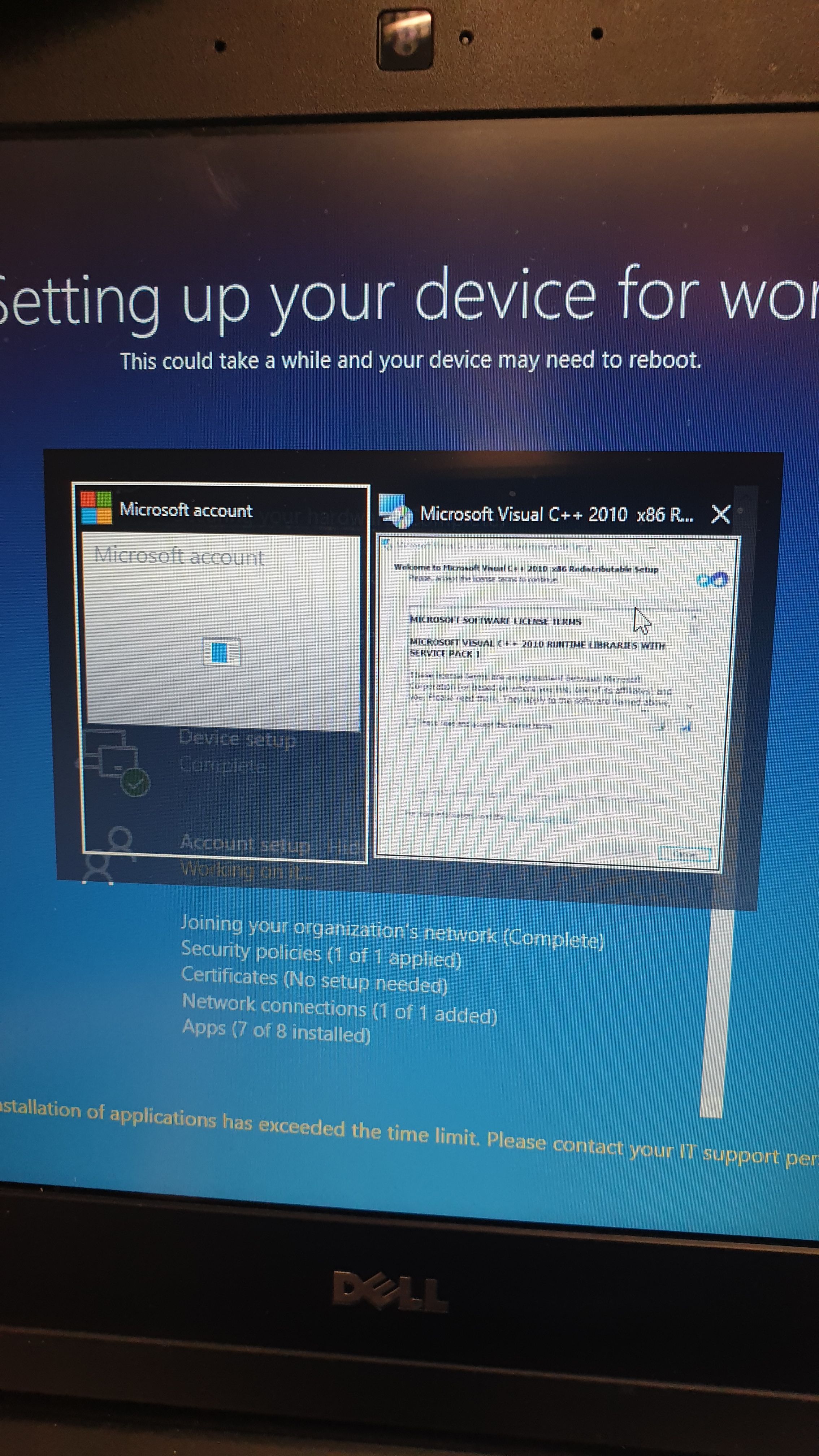 Windows AutoPilot - Failed to Install last app (alt+tab shows Visual ...
