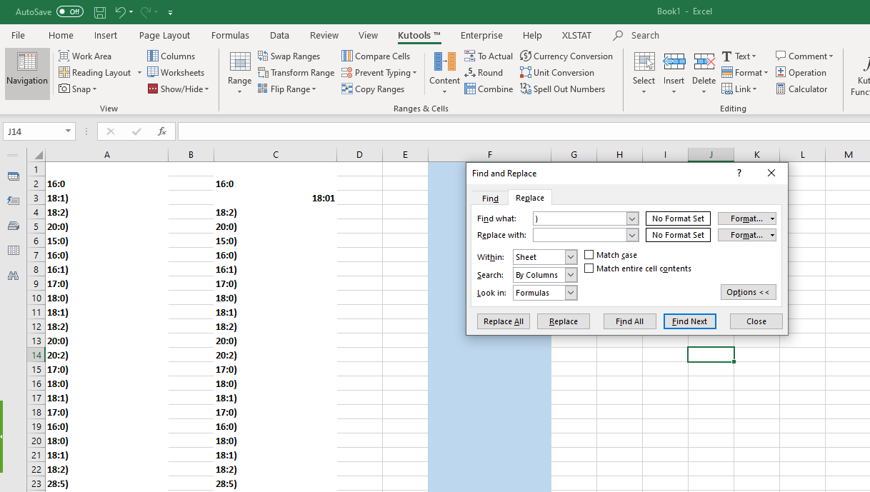 Find and replace won't replace a parenthesis by nothing without changing the cell format ...