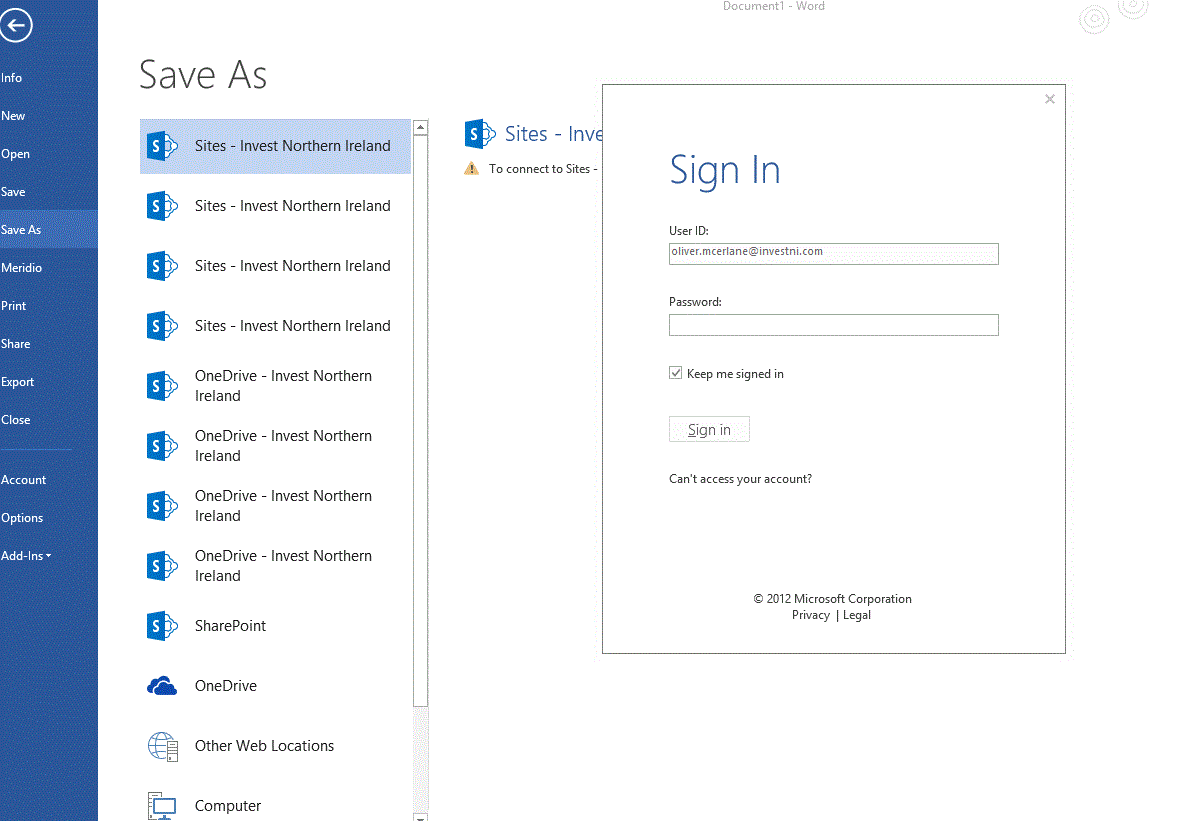 Word on client and logging into Office 365 with AD synced account ...