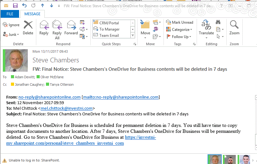 Why is manager getting this email.. "FW: Final Notice: Joe Blogg's ...