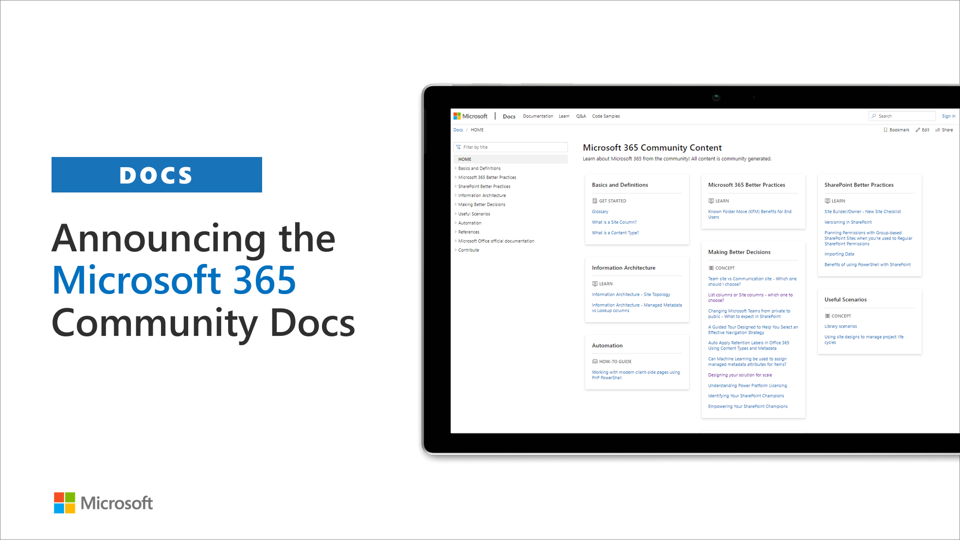 Announcing the Microsoft 365 Community Docs | Microsoft Community Hub