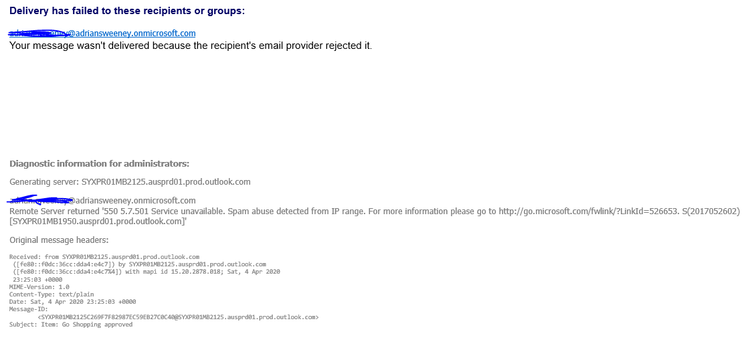 Your message wasn't delivered because the recipient's email provider ...