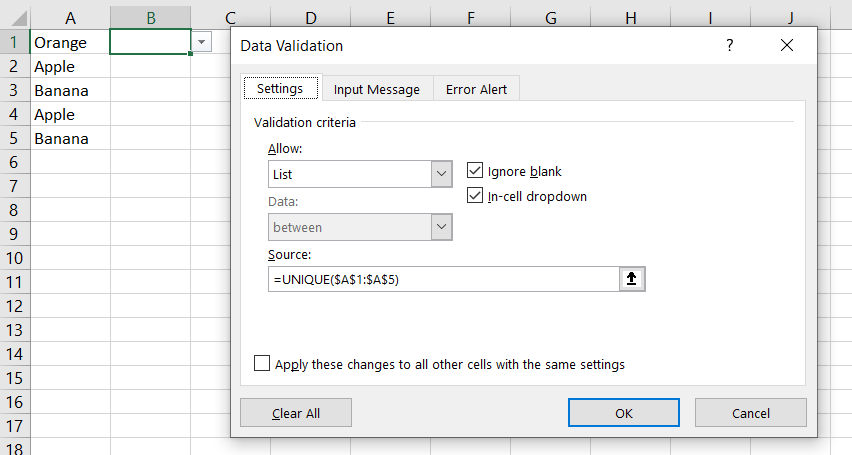 How to create drop down list using function that returns dynamic array ...