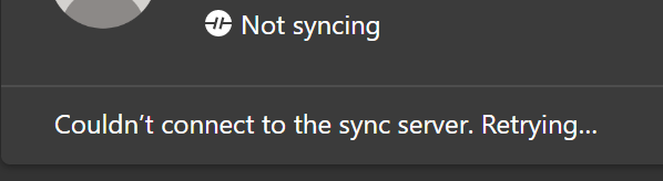 Sync Not Working - Couldn't connect to the sync server. Retrying ...
