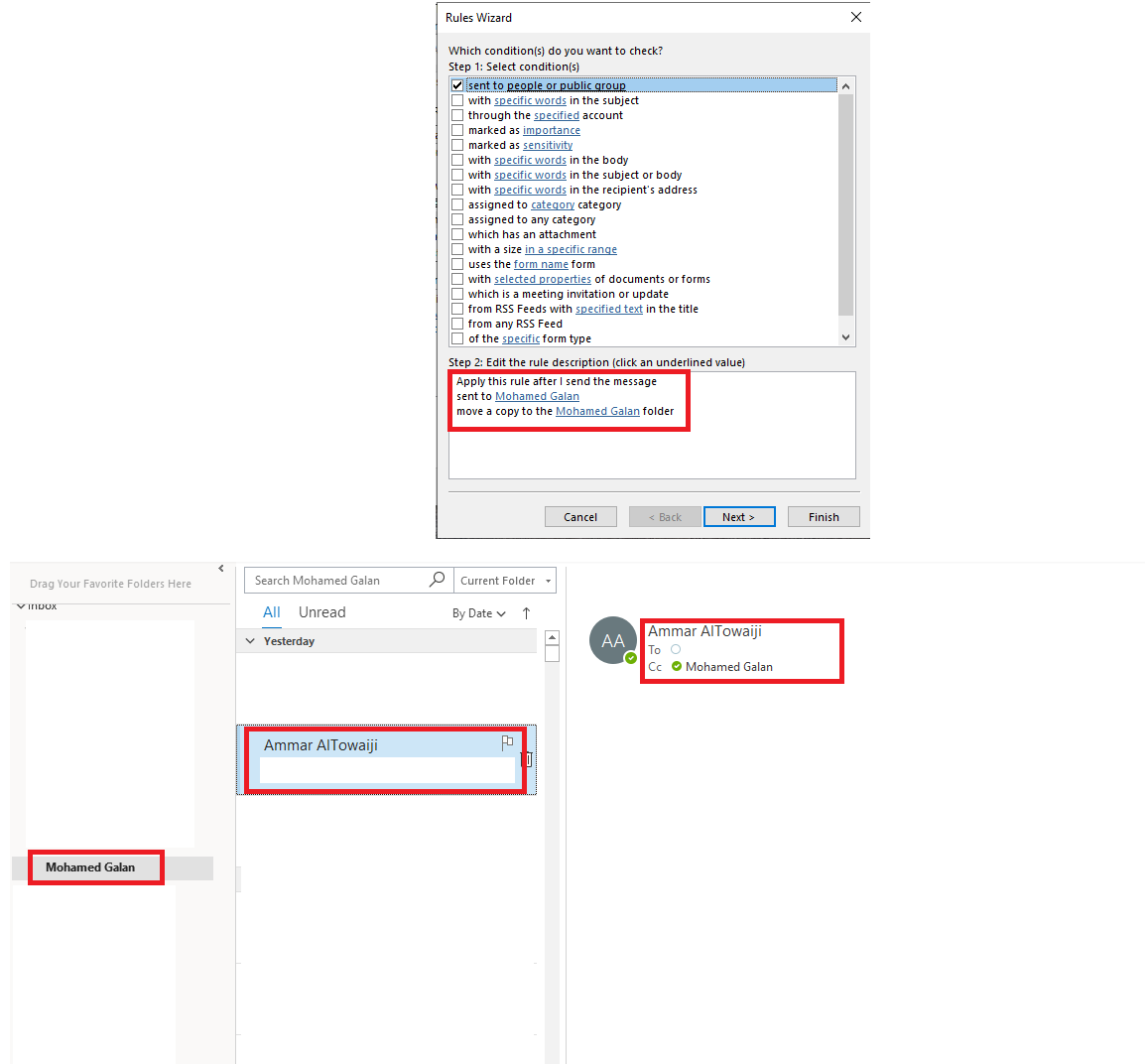Outlook messages I send rules applying on CCed email too | Microsoft ...