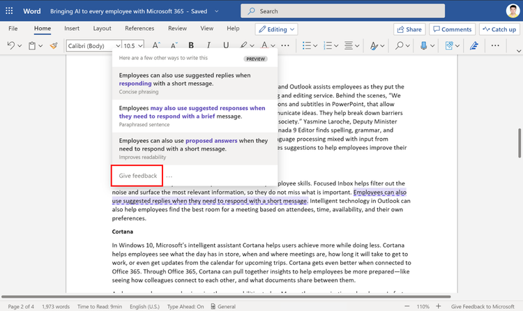 Updated Rewrite Suggestions in Microsoft Word – sentence-level writing ...