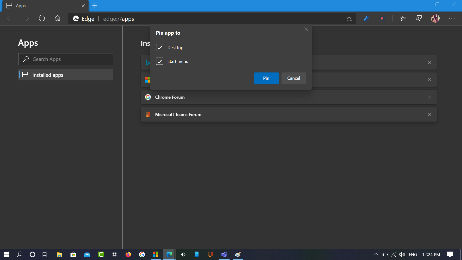 Suggestion - Pin to Taskbar option in Install web page as app in Edge ...
