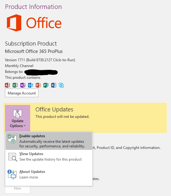 Office C2R Version 1711 8730.2127 - This product will not be updated ...