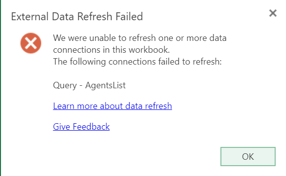 Data Connection Refresh Error | Microsoft Community Hub