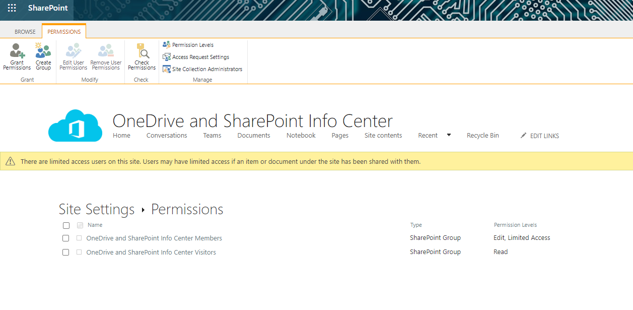 reset to default permission setting for SharePoint site | Microsoft ...