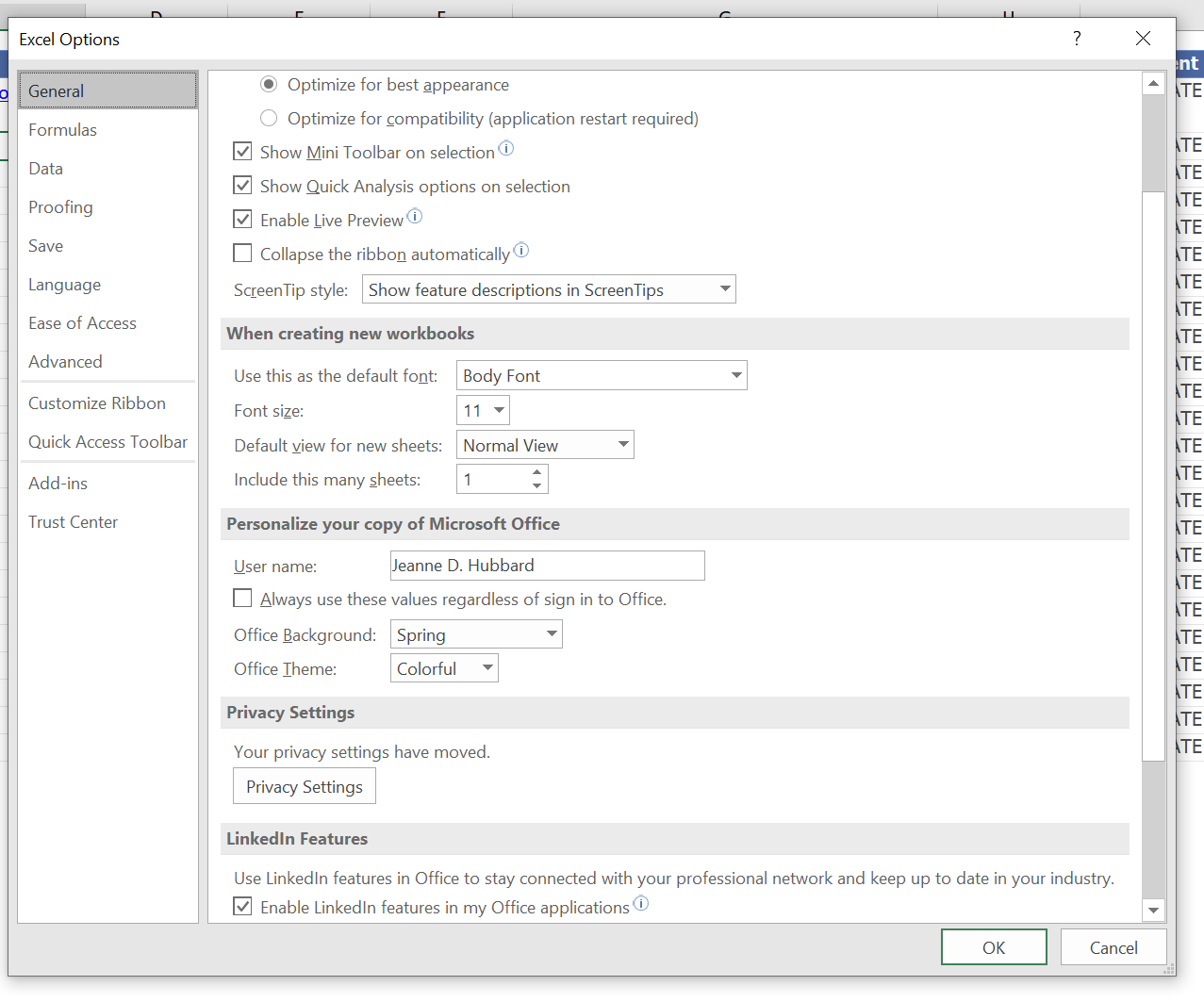 Excel Cloud "options" | Microsoft Community Hub