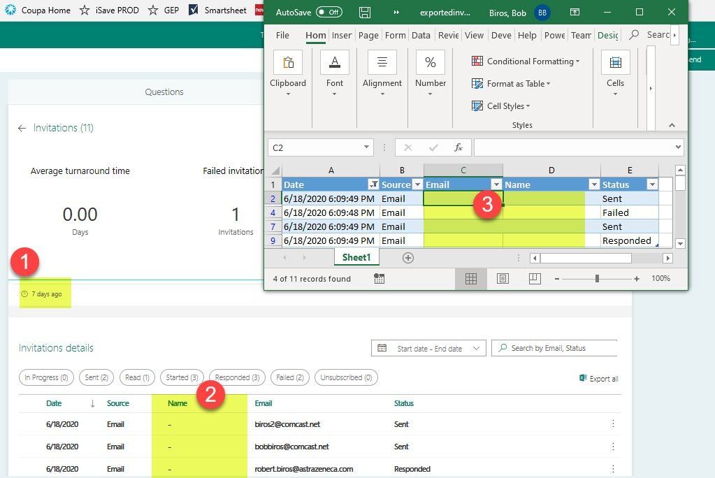 Survey Invitations Issue (Name and EMail missing on Export) | Microsoft Community Hub