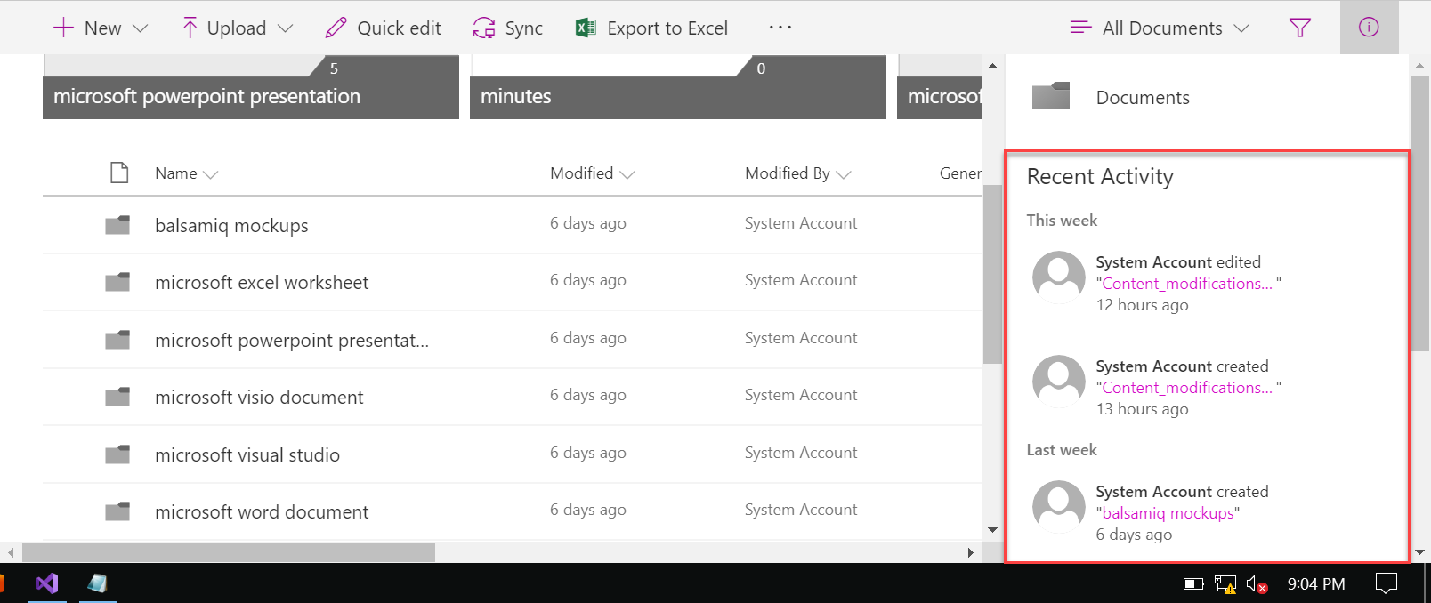 Is it possible to get "Recent Activity" in the document library ...